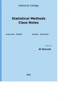 STA2023: Statistical Methods Class Notes Coursepack by Al Groccia, ISBN ...