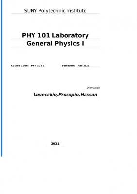 PHY 101 Laboratory General Physics I Coursepack by Edited by A ...